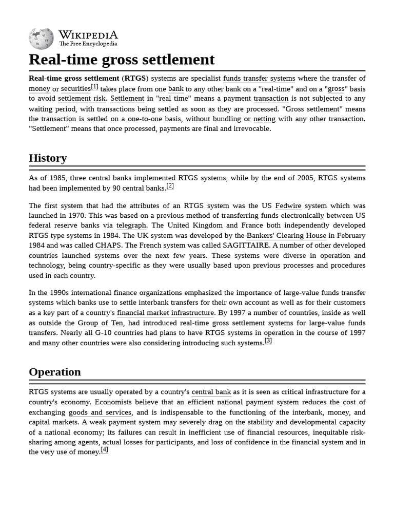 Overview of Real-Time Gross Settlement Systems | PDF | Banking ...