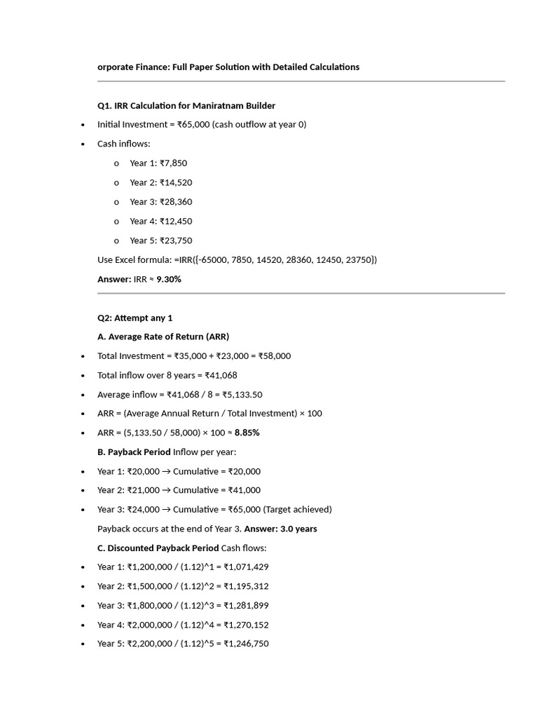 Orporate Finance SOLUTION | PDF | Leverage (Finance) | Financial Economics