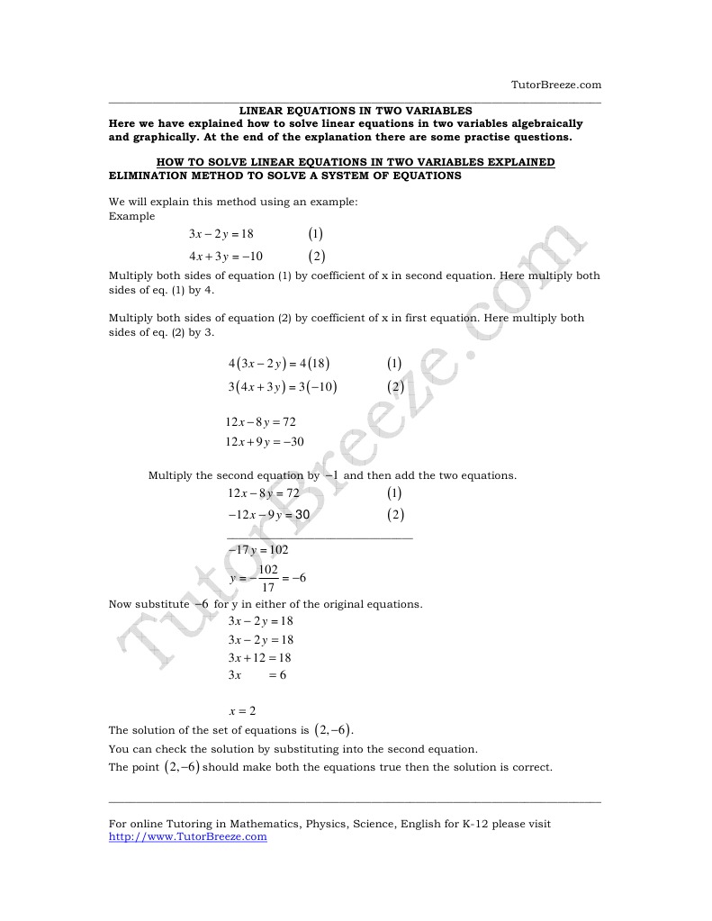 1.linear Equations in Two Variables Explained | PDF | Equations ...