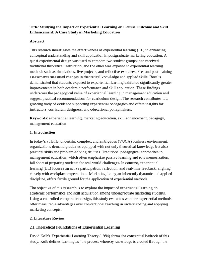 Experiential - Learning - Paper - Kushal Rajput | PDF | Learning | Pedagogy