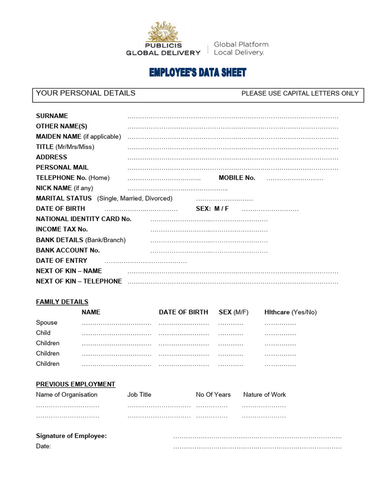 Employee Datasheet - Updated | PDF