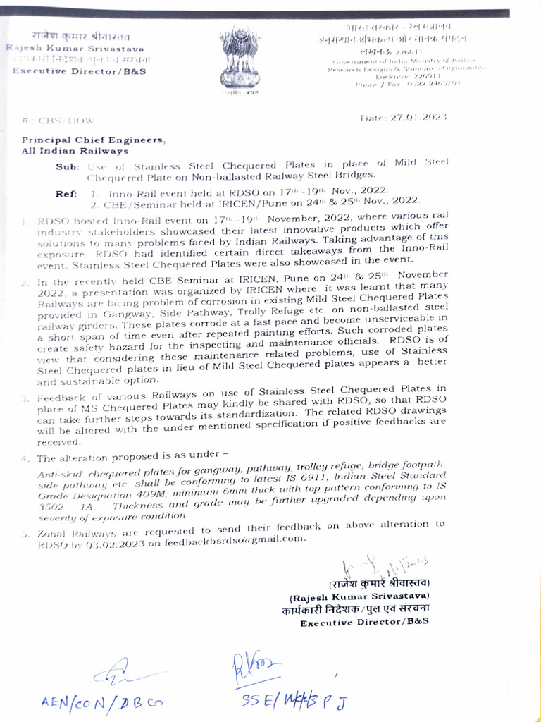 Rdso Letter Cbsdow Dated 27.01.2023 | PDF | Corrosion | Materials