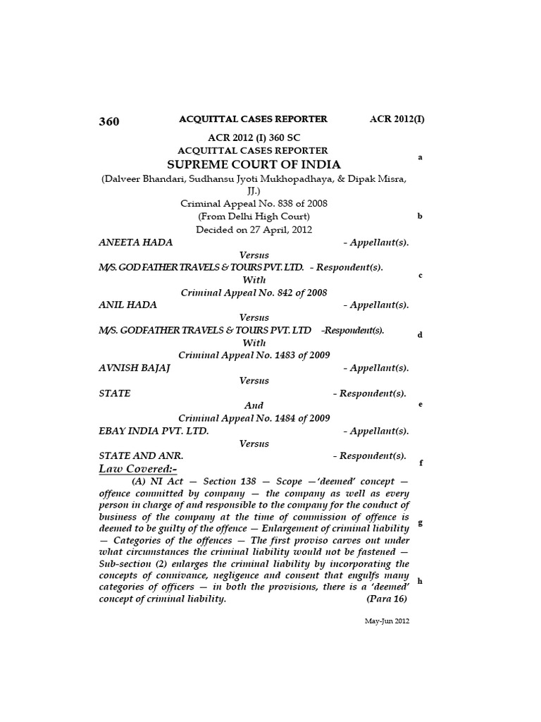 Aneeta Hada Versus God Father Travels & Tours Pvt. Ltd. | PDF | Cheque | Payments
