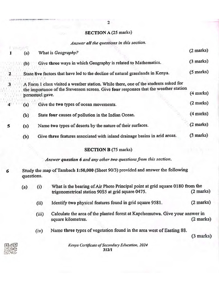 2024 Kcse Geography Paper 1 | PDF