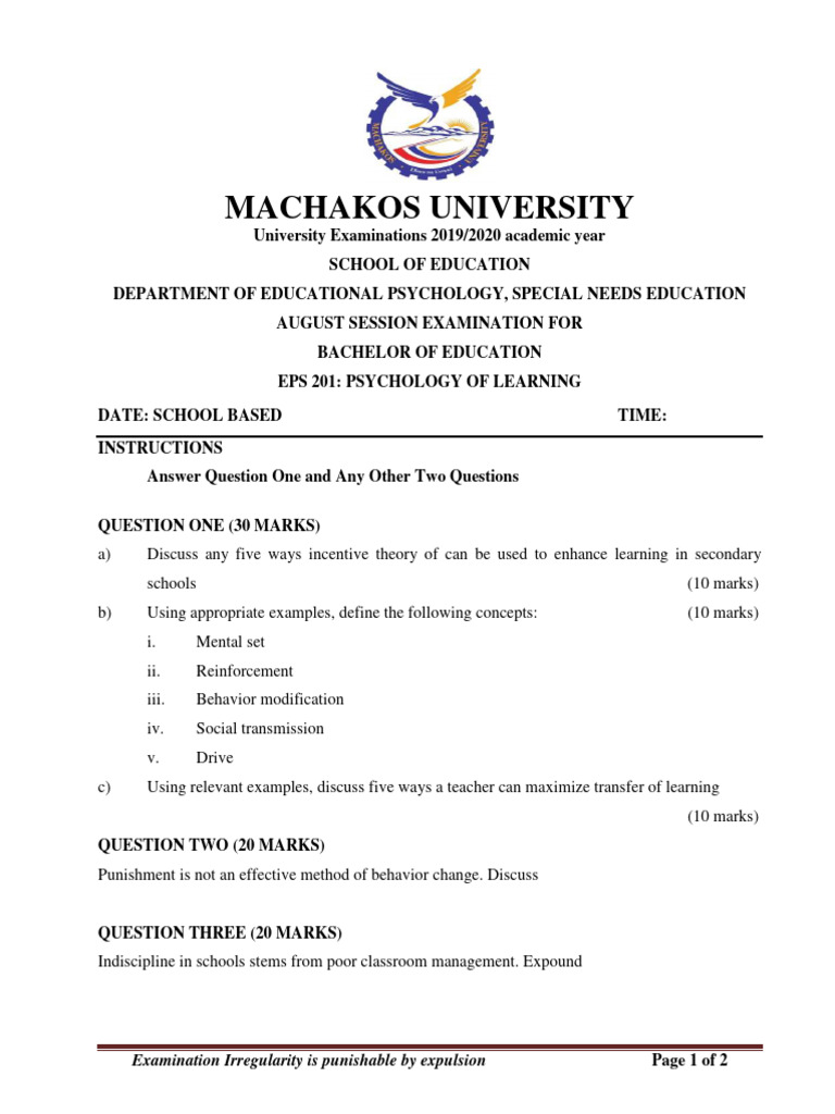 Eps 201 Psychology of Learning | PDF