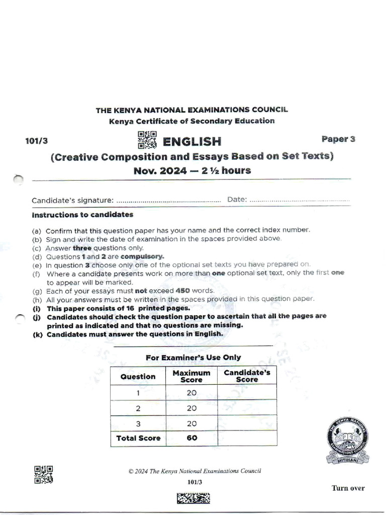 2024 Kcse English Paper 3 | PDF