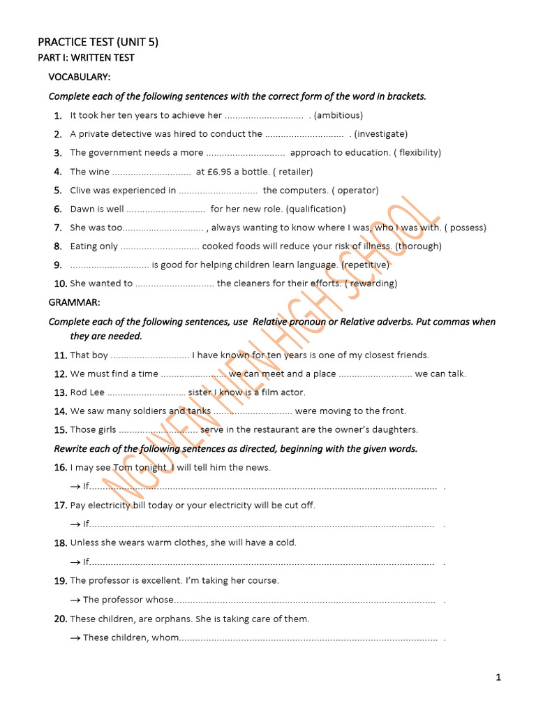 Unit 5 Practice Test: Vocabulary & Grammar | PDF | Employment