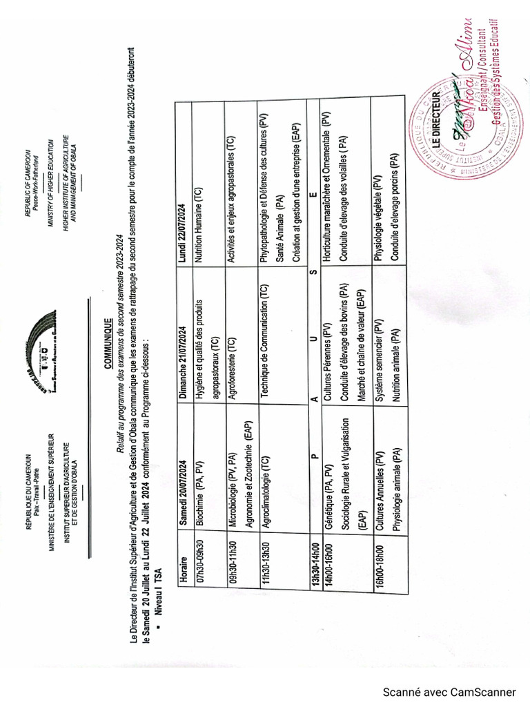 Programme Session de Rattrapage TSA1 2023-2024 | PDF