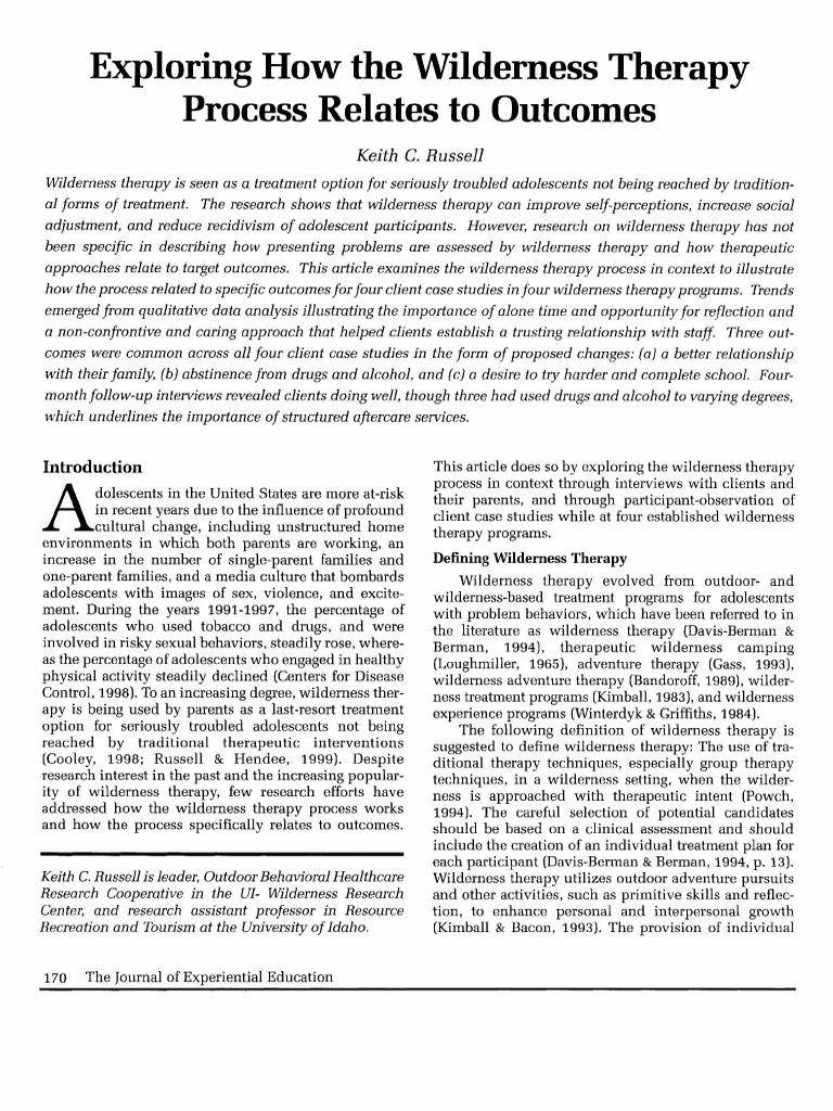 Explicación Del Proceso Por El Cual La Wilderness Therapy Lleva A ...