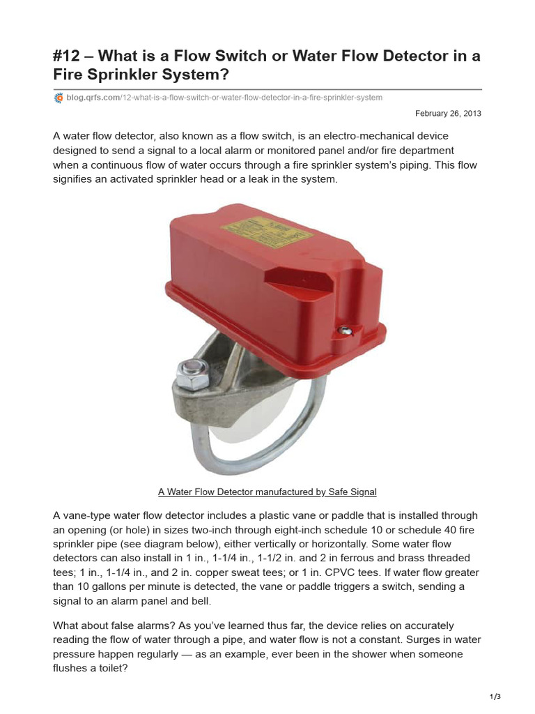 What Is A Flow Switch or Water Flow Detector in A Fire Sprinkler System ...