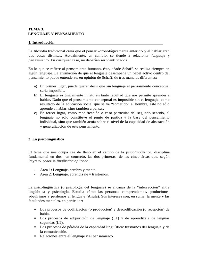 TEMA 3 Resumen | PDF | Pensamiento | Aquisición de idioma
