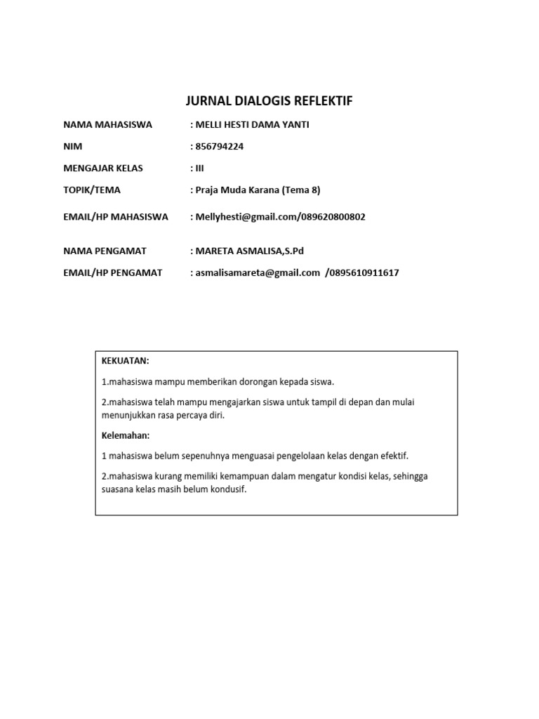 FORMAT JURNAL DIALOGIS REFLEKTIF 2024 Praktik 3 | PDF