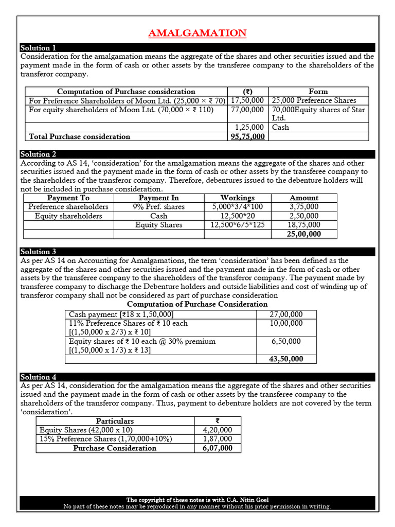 5 Amalgamation | PDF | Equity (Finance) | Balance Sheet