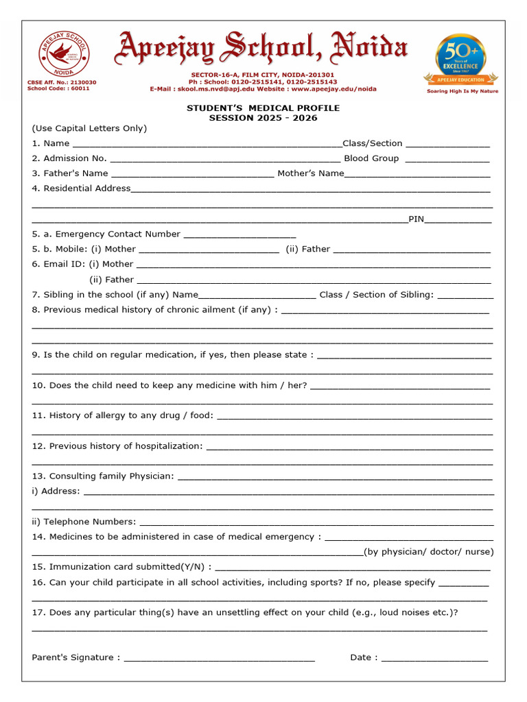 Student's Medical Profile | PDF | Medical Specialties | Clinical Medicine