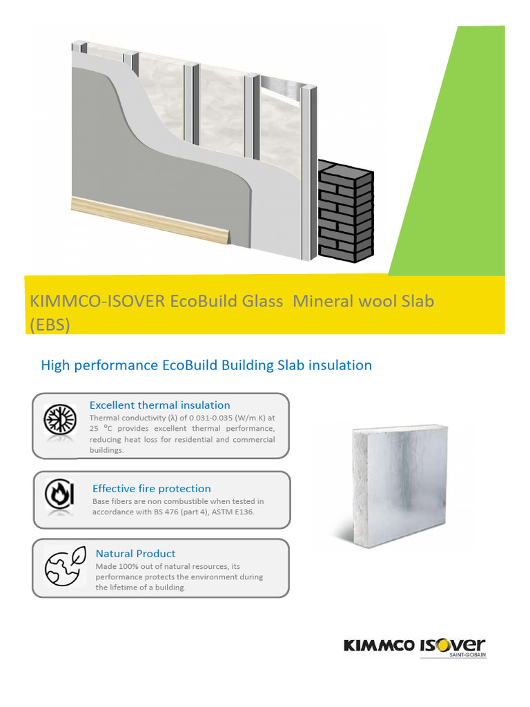 TDS - KIMMCO - ISOVER Ecobuild Glass Mineral Wool Slab - EBS | PDF | Thermal Insulation | Glasses