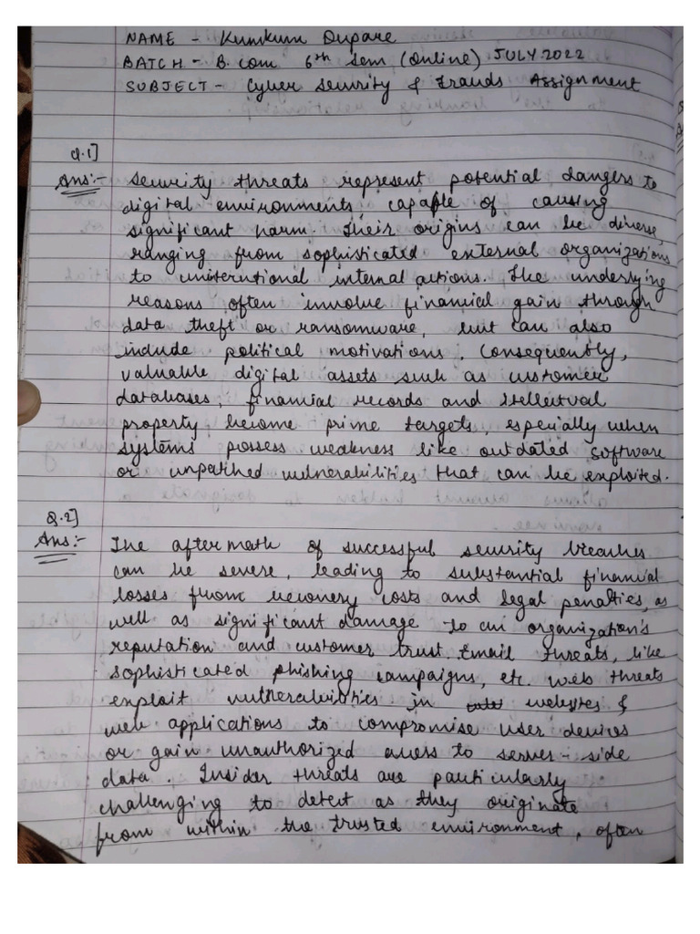 Cyber Security and Fraud Assignment Bcom Sem6 | PDF