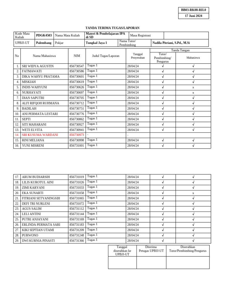 Tanda Terima Tugas Laporan Fix | PDF