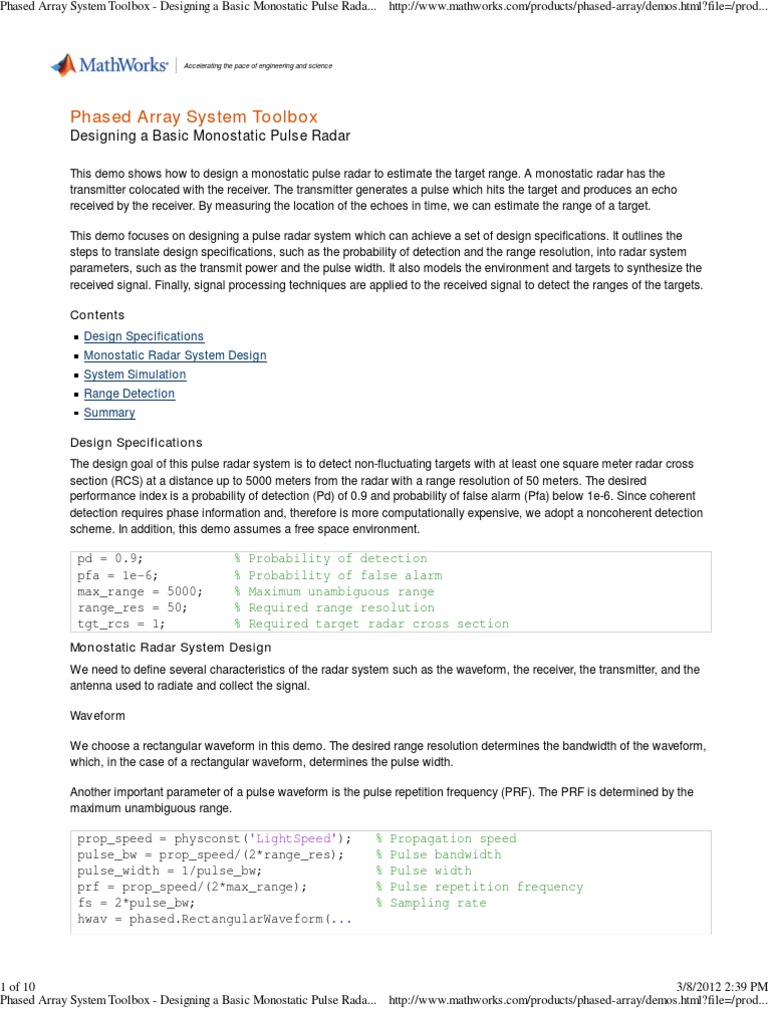 Designing A Basic Mono Static Pulse Radar Demo | PDF | Bandwidth ...
