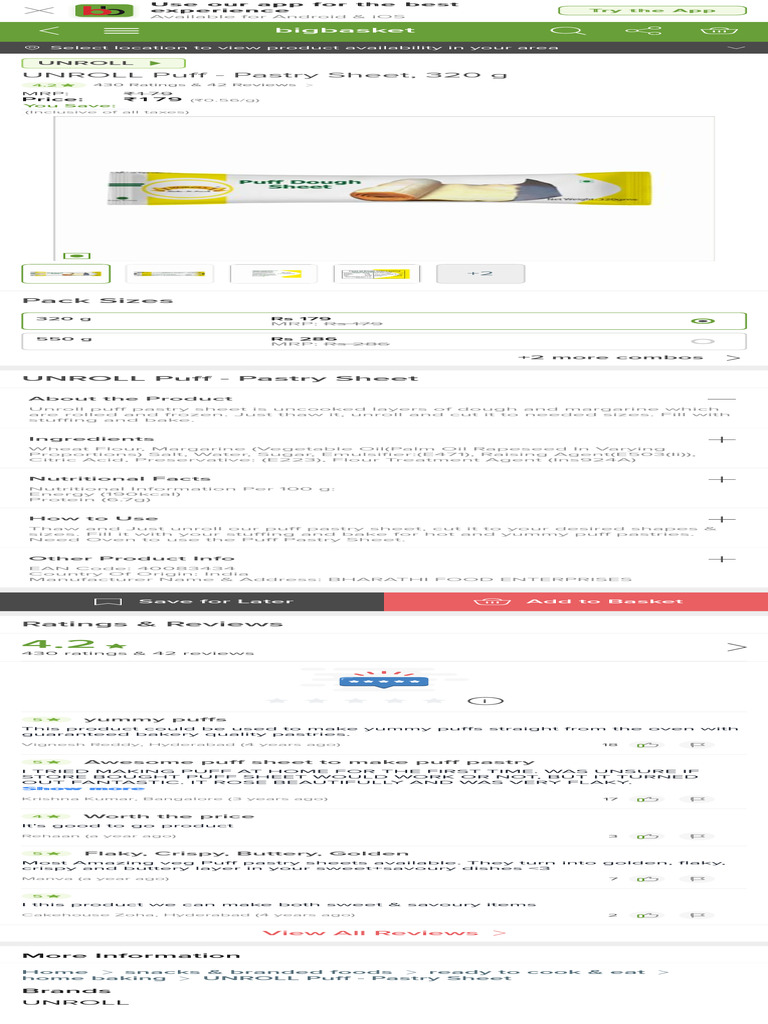 Buy UNROLL Puff - Pastry Sheet Online at Best Price of Rs 179 ...