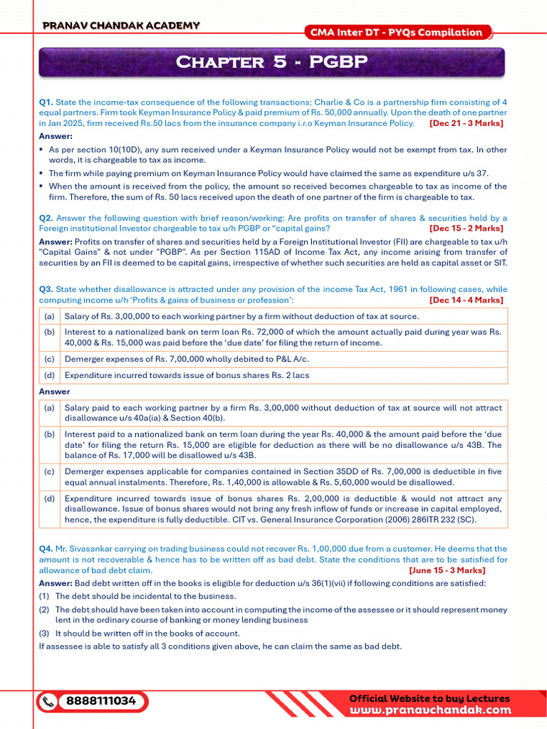 5. PGBP QB - PYQs | PDF | Expense | Tax Deduction