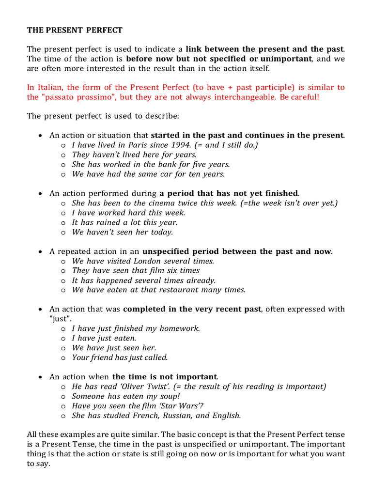 The Present Perfect Notes | PDF