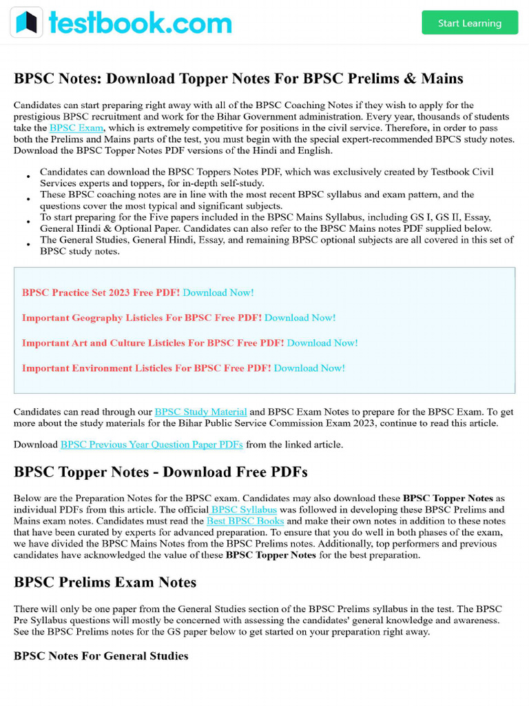BPSC Notes - Download Topper Notes For BPSC Prelims & Mains | PDF