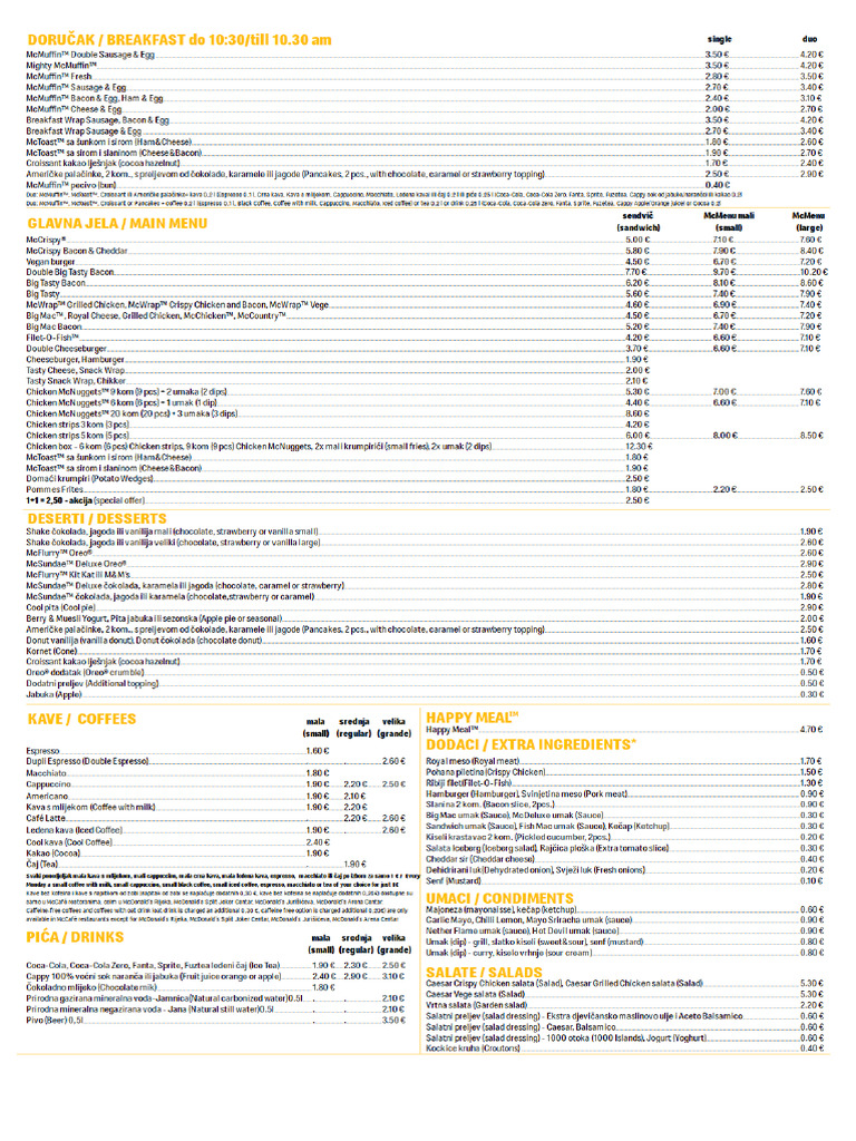 McDonald's Karlovac cjenik | PDF