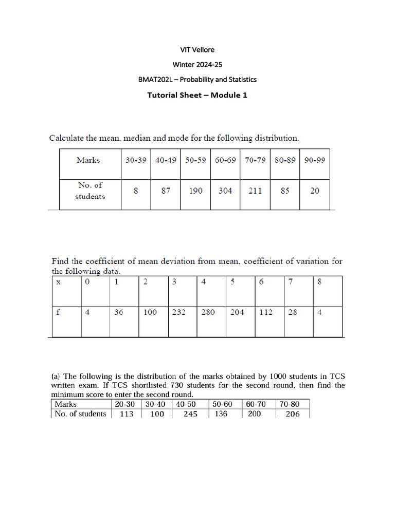 Module 1 Problems Sheet | PDF