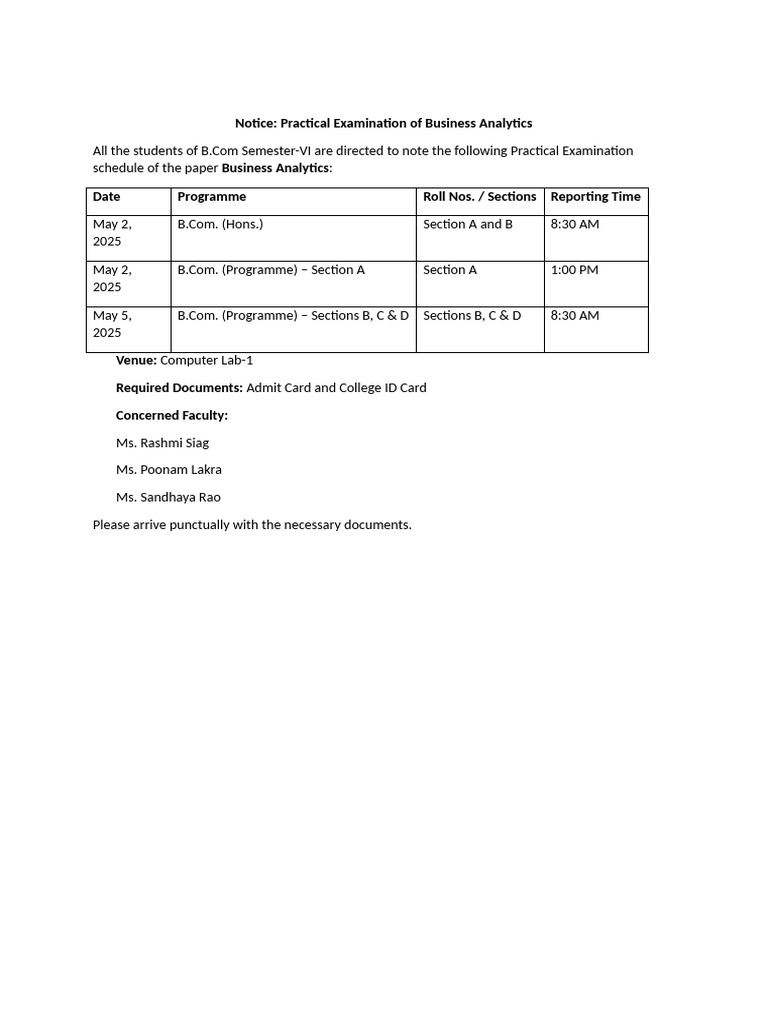 Notice For Practical Exam | PDF