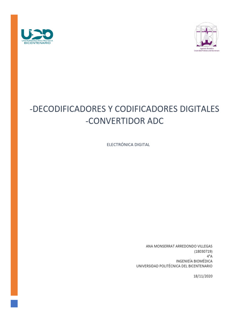 Decodificadores, Codificadores, Convertidor ADC | PDF | Señal analoga | Conversor analógico a ...