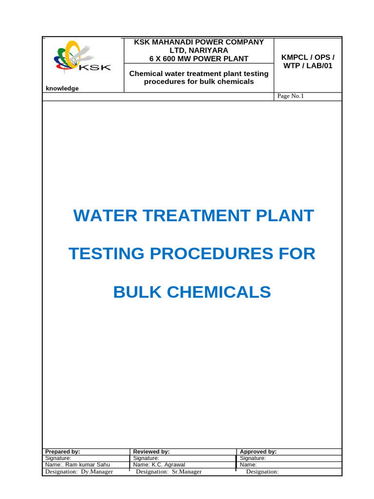 Bulk Chemical Testing Procedures | PDF | Sodium Hydroxide | Chlorine