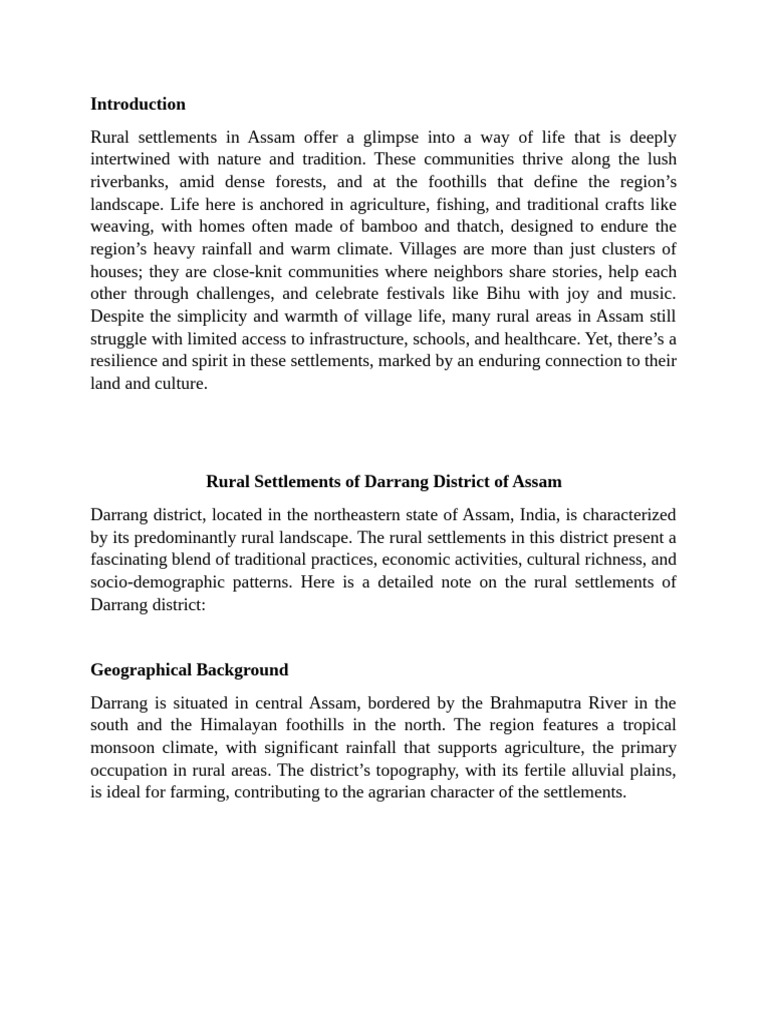 Rural Settlements of Darrang District of Assam | PDF | Village ...