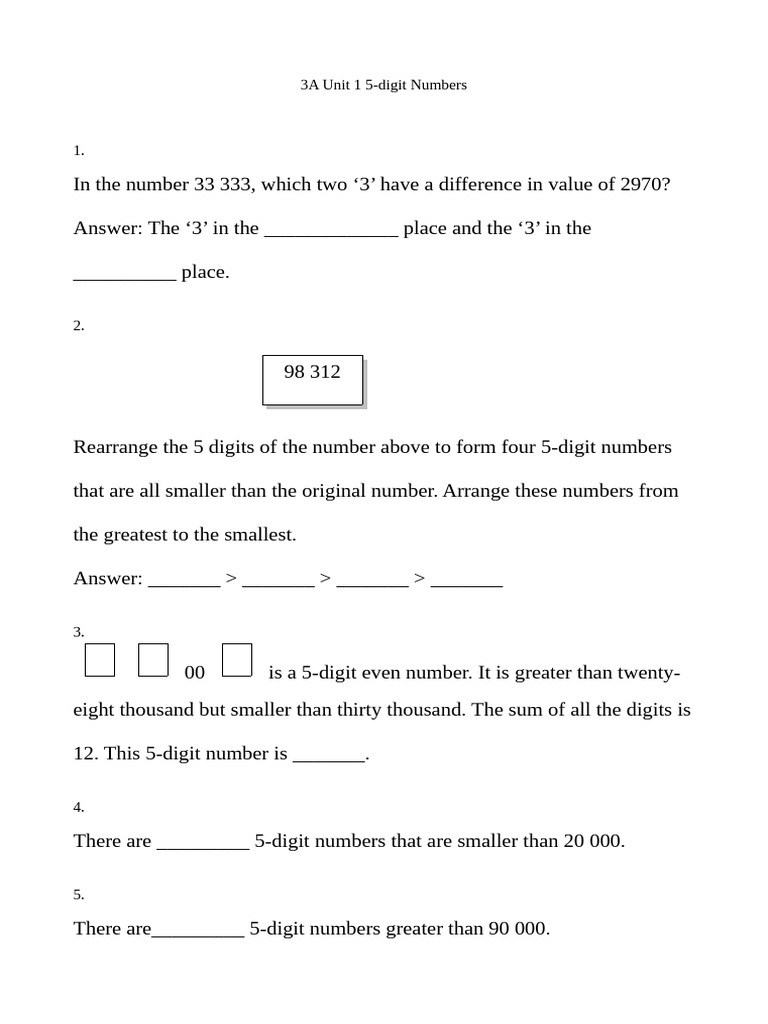 3A Unit 1 5-Digit Numbers | PDF | Numbers | Mathematics