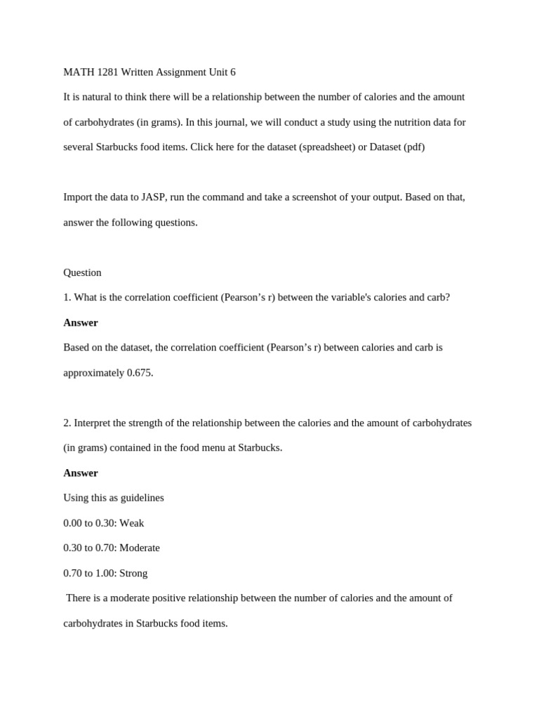 MATH 1281 Written Assignment Unit 6 | PDF | Linear Regression ...