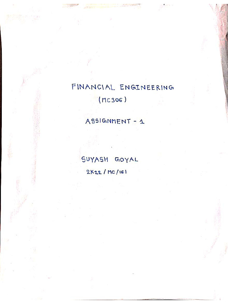 Financial Engineering Assignment 1 | PDF