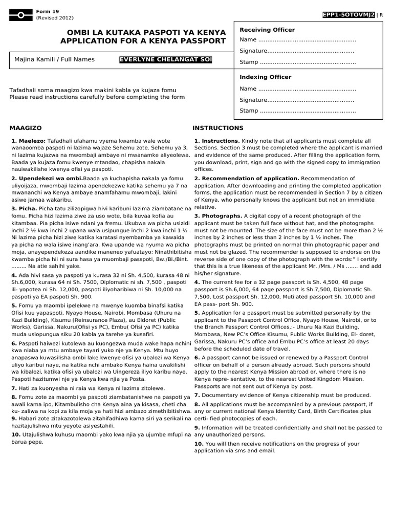 Ombi La Kutaka Paspoti Ya Kenya Application For A Kenya Passport | PDF ...