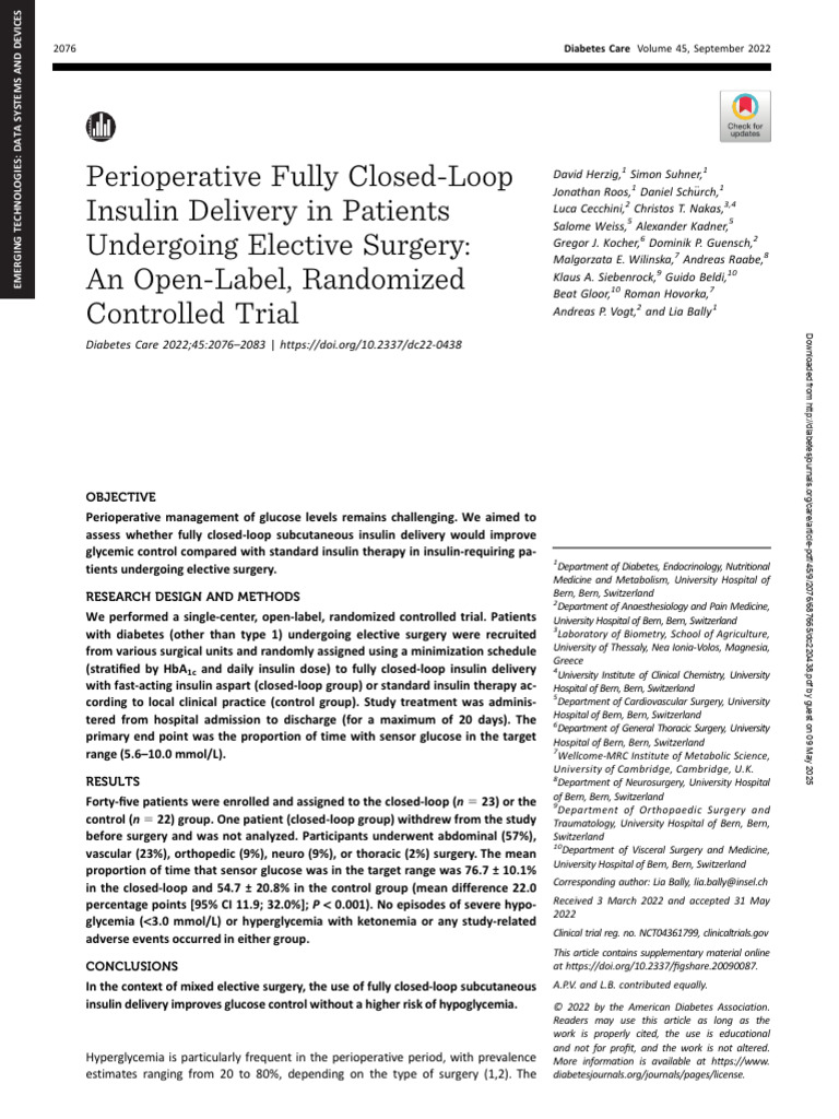 Closed-Loop Insulin in Elective Surgery | PDF | Diabetes Management ...