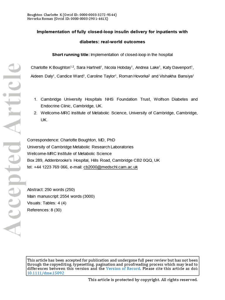 Implementation of Fully Closed Loop Insulin Delivery For Inpatients ...