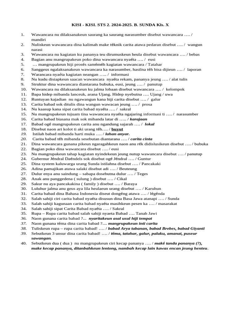 X. 3.2 KISI - KISI STS 2. Kls X. 2024-2025 | PDF
