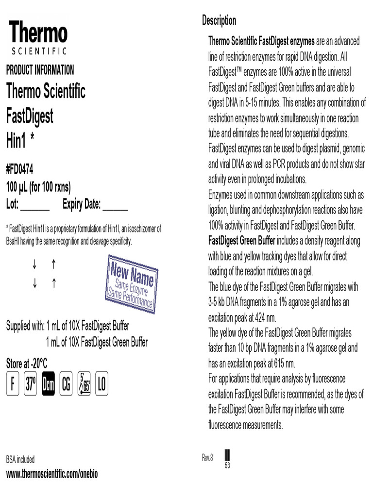 MAN0012460 FastDigest Hin1I UG | PDF | Polymerase Chain Reaction ...