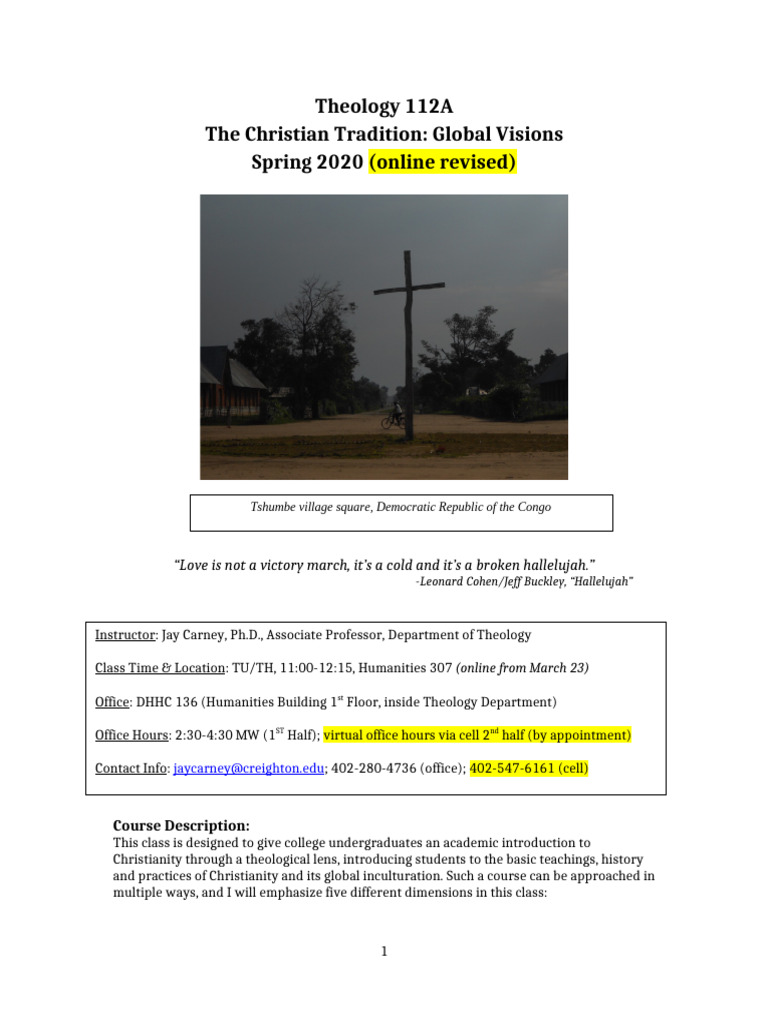 THL 112A Syllabus (SP.20) - Online Revised | PDF | Academic Dishonesty | Jesus
