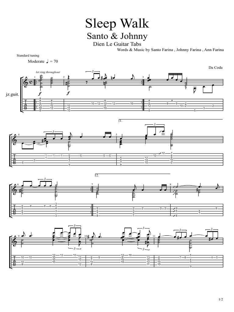 Sleep Walk Guitar Tab and Lesson | PDF | Rock And Roll | Sound Recording