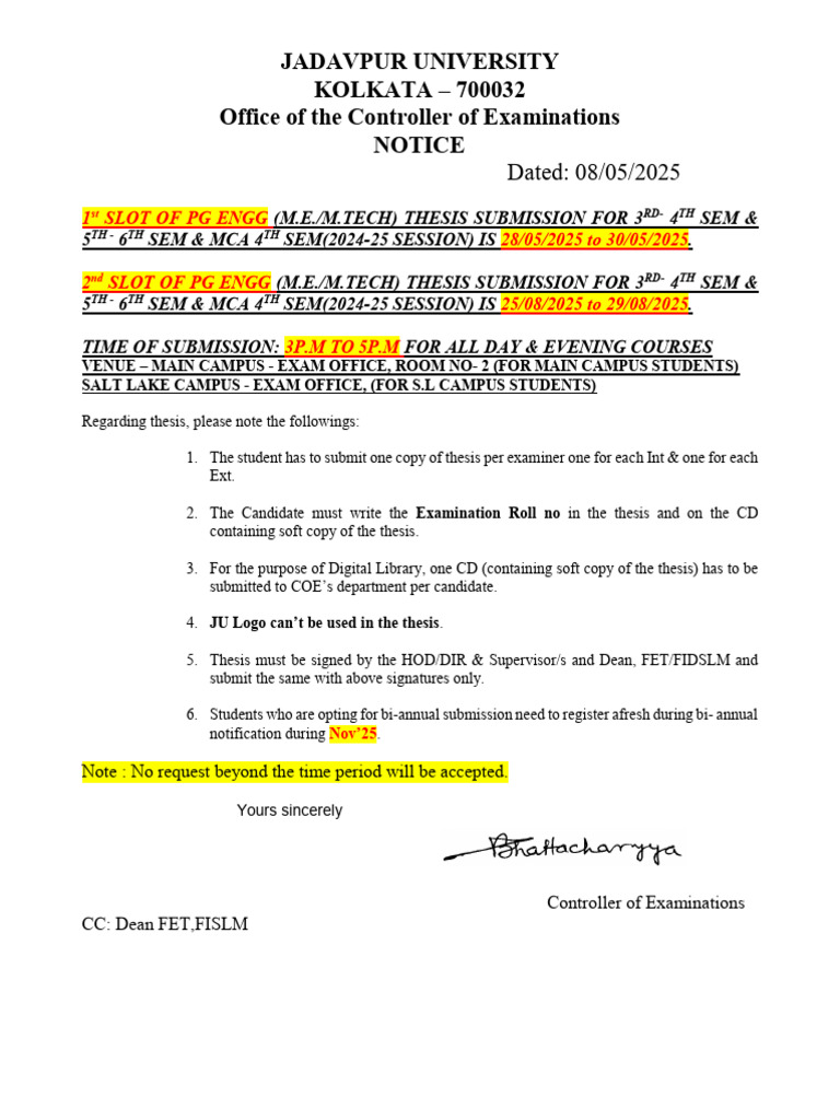 PG Thesis Notice 2025 Student | PDF