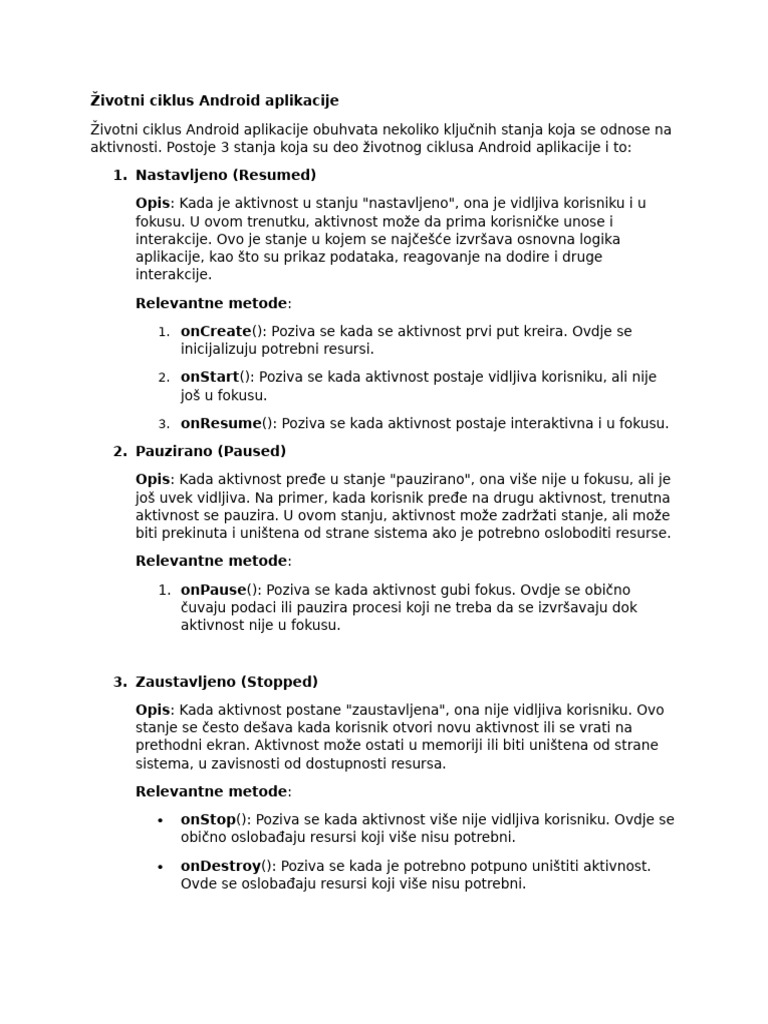 Životni Ciklus Android Aplikacije | PDF