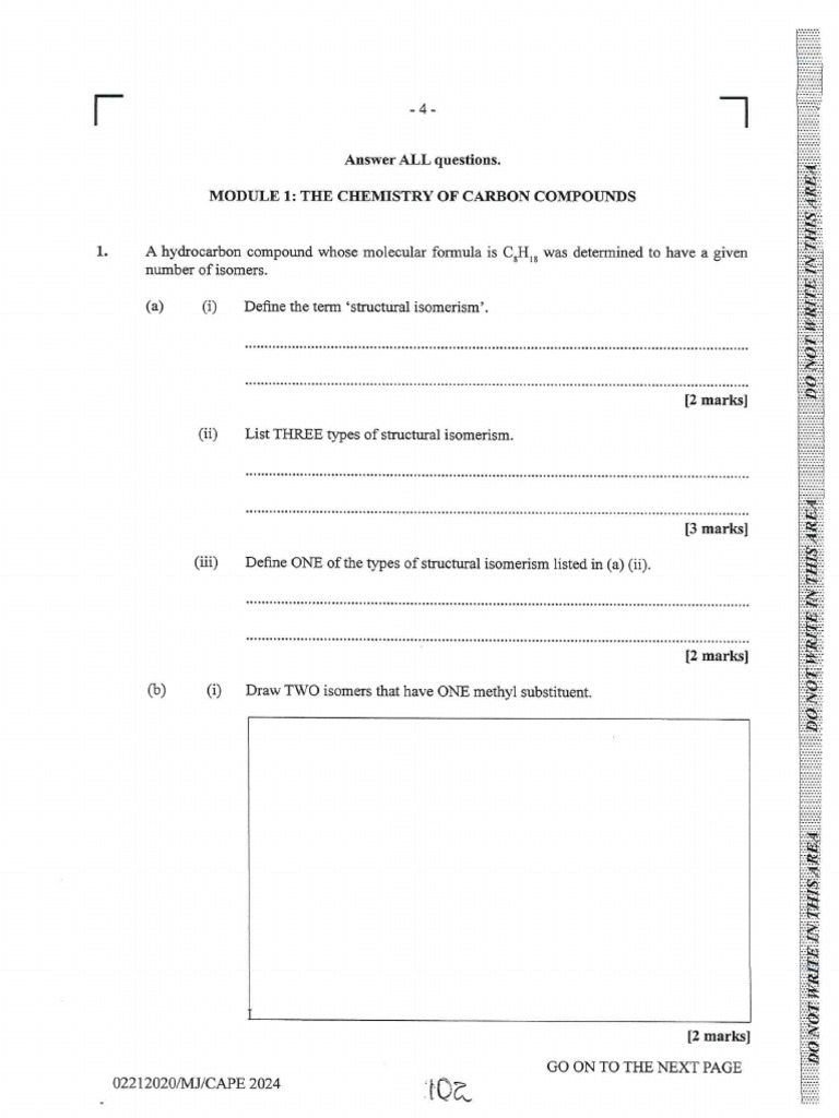 CAPE Unit 2 CHEM (2024) Paper 2 Past Papers | PDF