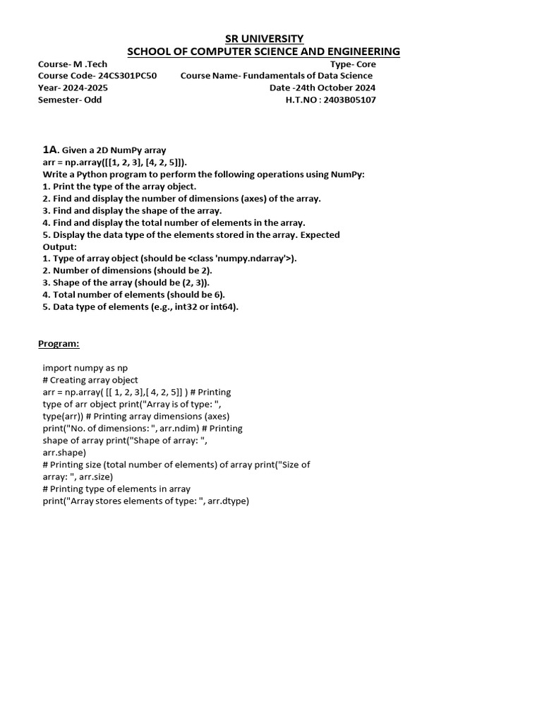 Assignment - 01 FDS (2403B05107) | PDF | Computer Data | Computing