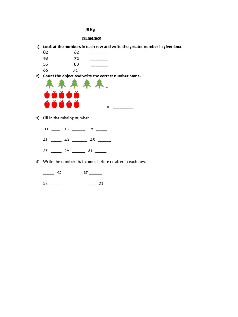 JR KG Numeracy 3 | PDF
