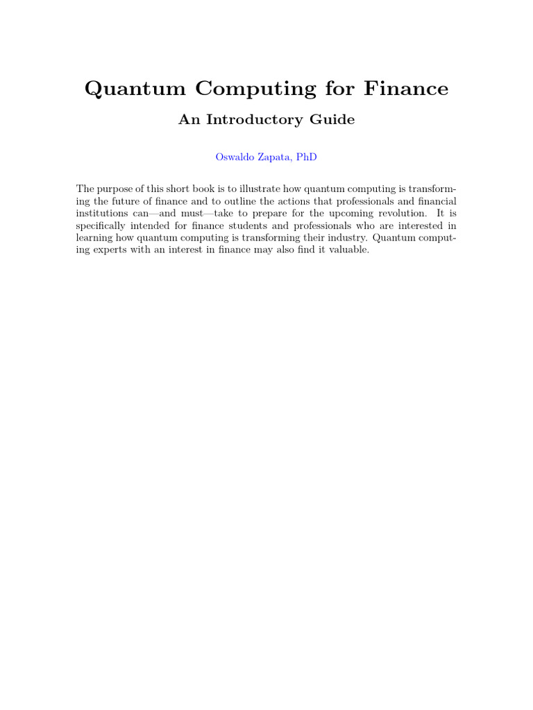 Quantum Computing For Finance, Oswaldo Zapata PHD | PDF | Option (Finance) | Quantum Computing
