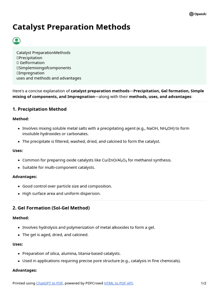 Catalyst Preparation Methods | PDF