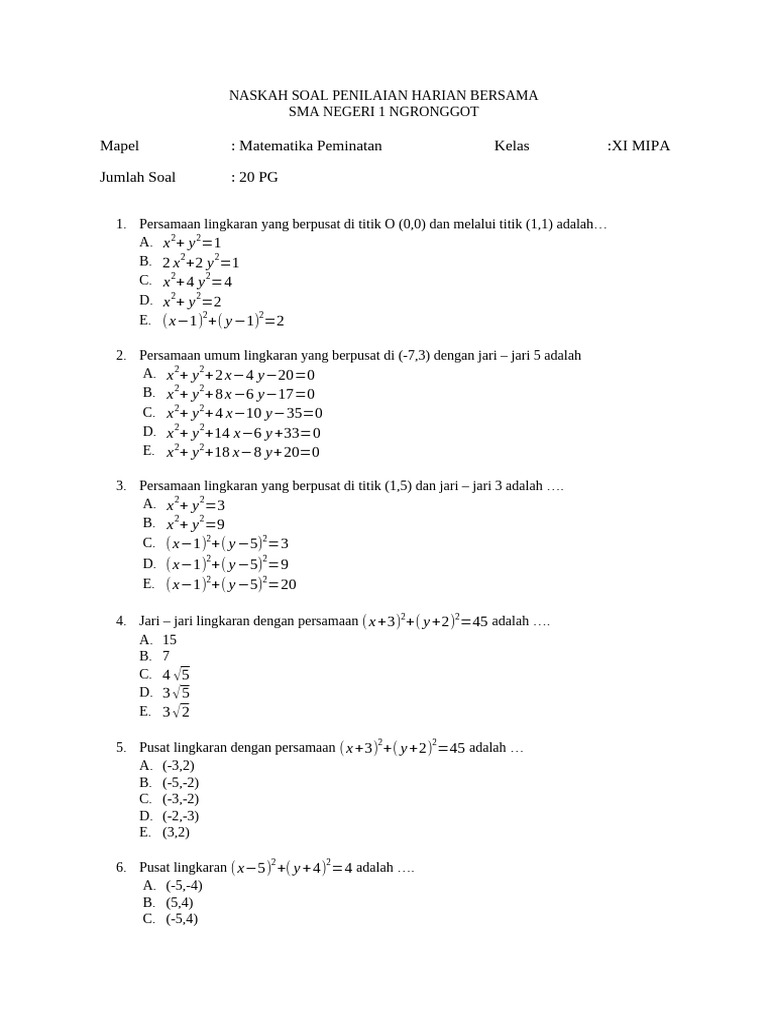 Matematika Minat Kelas Kelas 11 Mipa | PDF